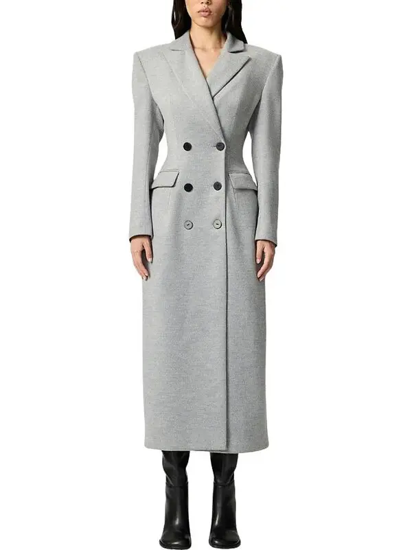 NOCTURNE Structured Double-breasted Maxi Coat - Grey