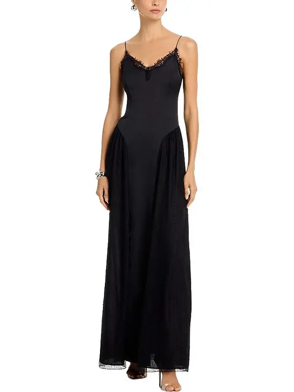 Remain Birger Christensen Satin Lace Maxi Dress - Black