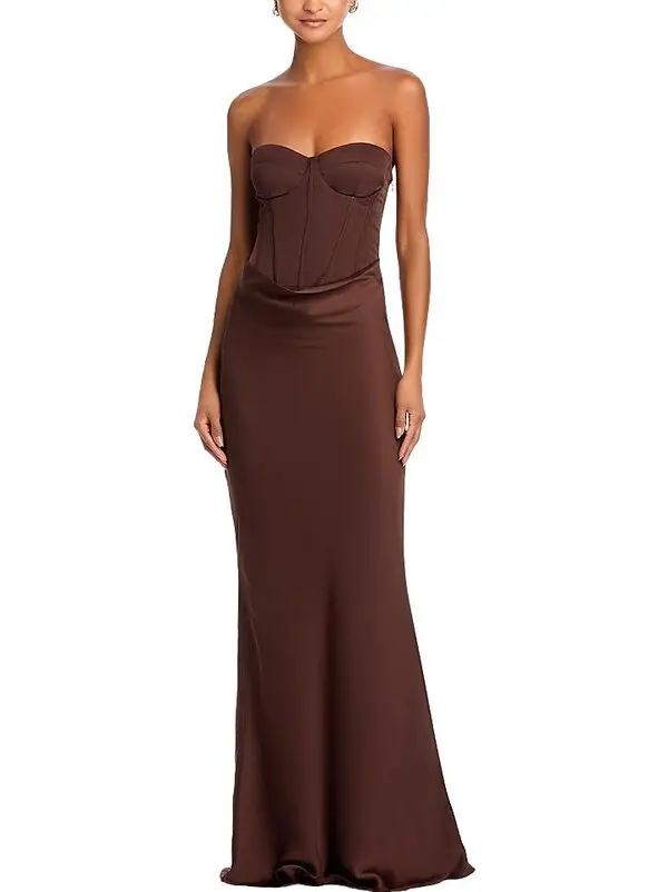 Remain Birger Christensen Satin Corset Maxi Dress - Coffee Chicory