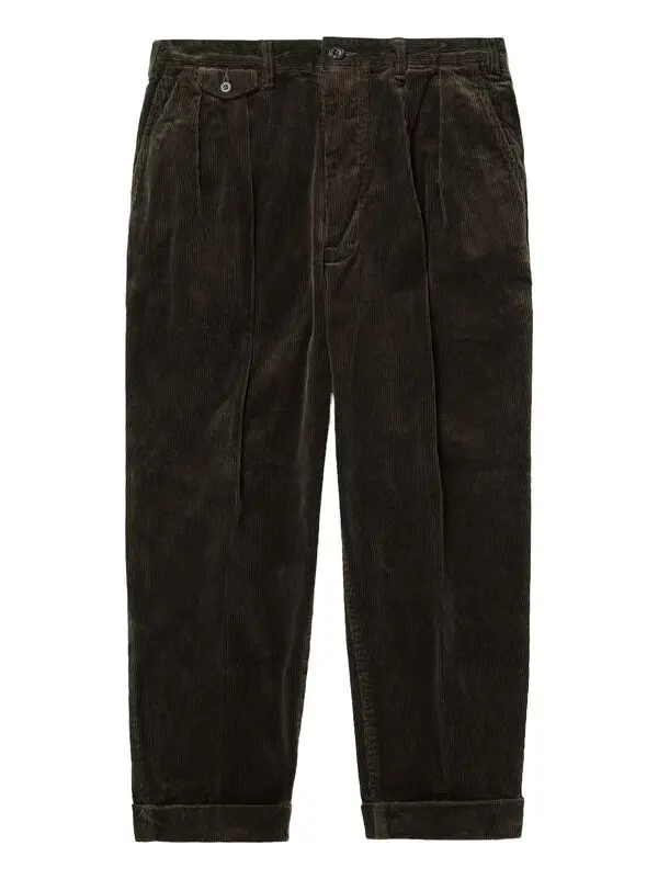 BEAMS Cropped Pleated Cotton-corduroy Trousers - Brown