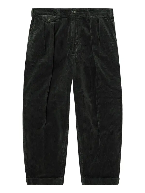 BEAMS Cropped Pleated Cotton-corduroy Trousers - Gray