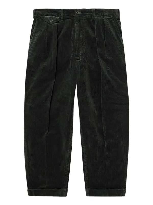 BEAMS Cropped Pleated Cotton-corduroy Trousers - Gray