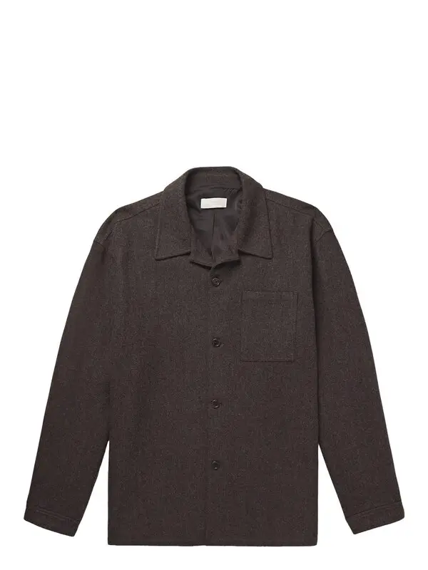 AMOMENTO Camp-collar Wool-flannel Shirt - Brown