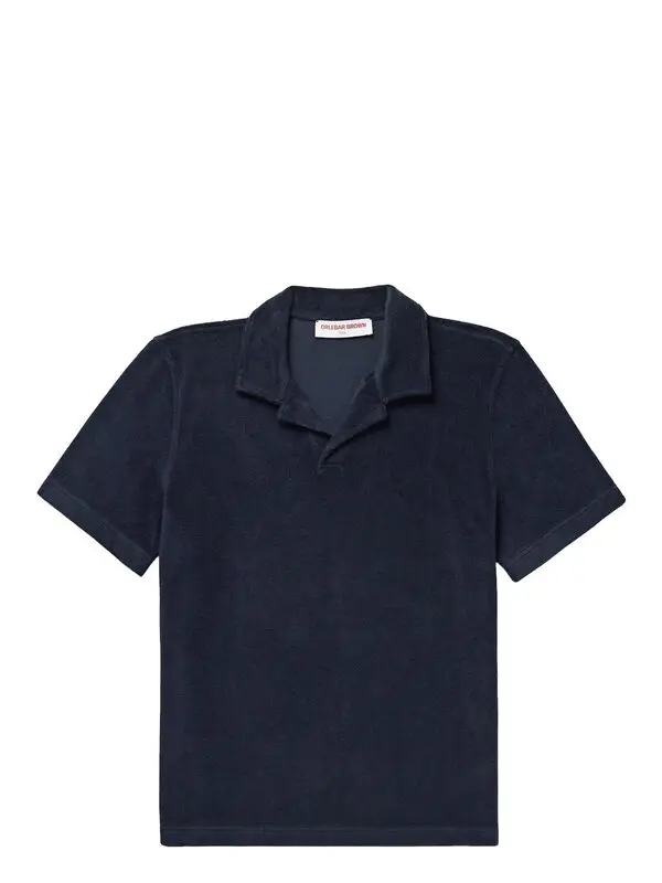 Orlebar Brown Camp-collar Organic Cotton-terry Polo Shirt - Blue