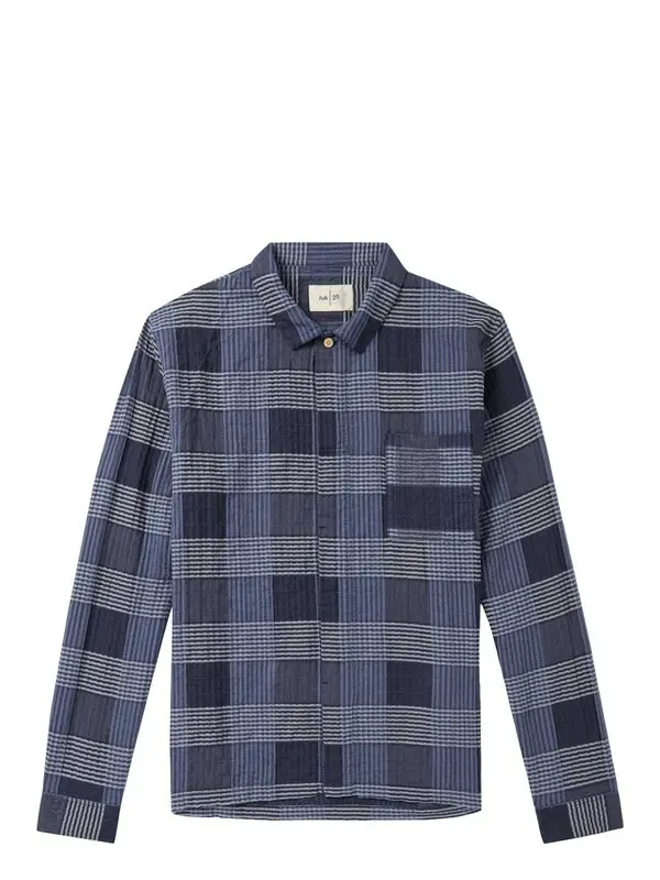 Folk Patch Checked Cotton-blend Shirt - Blue