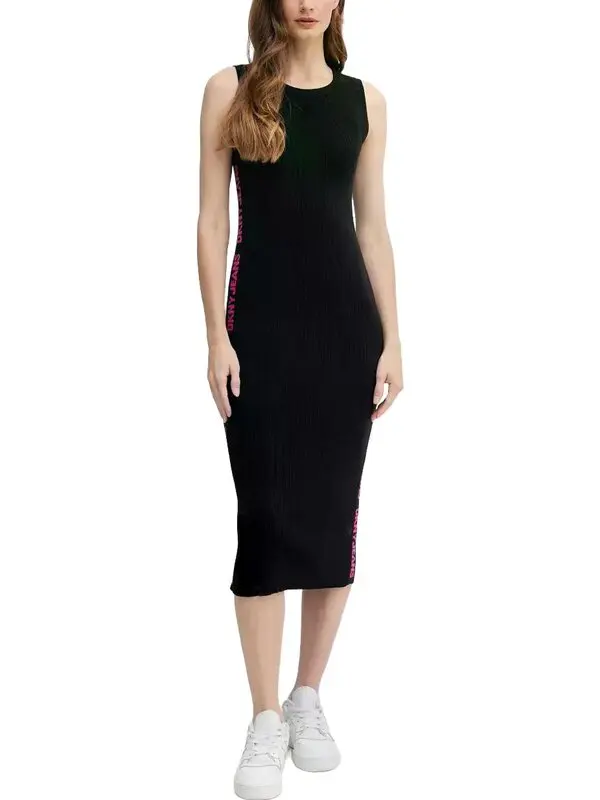 Dkny Ribbed Text-detail Midi Dress - Black