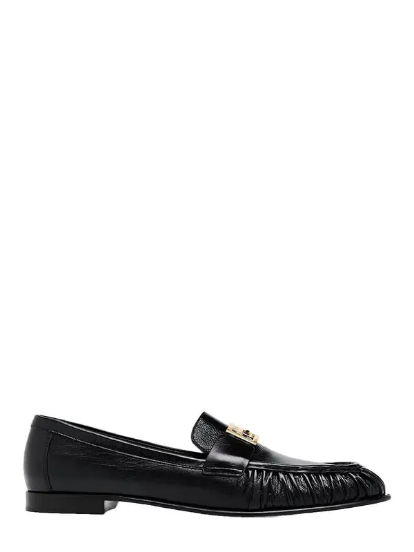 Fendi Baguette Ruched Leather Loafers - Nero