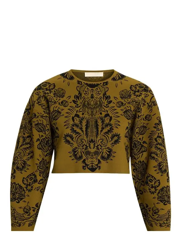 Ulla Johnson Elisa Jacquard Knit Crop Sweater - Olive