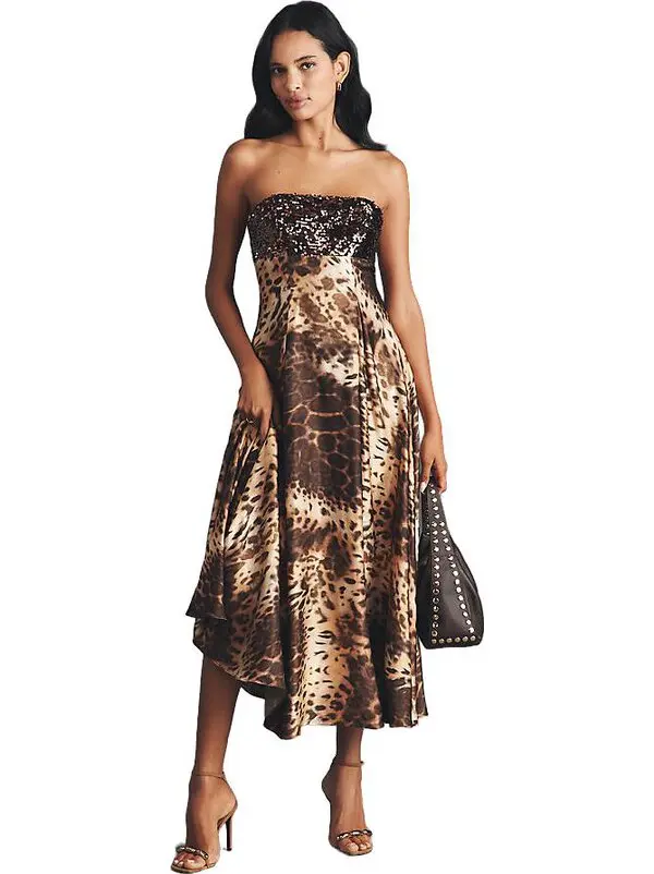 Dress The Population Miranda Strapless Sequin A-line Midi Dress - Neutral Pattern