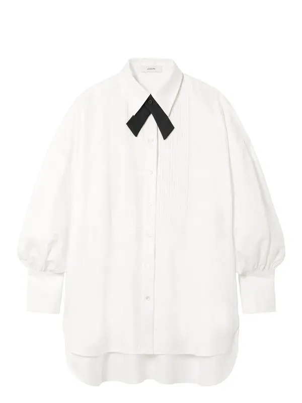 JOSEPH Grosgrain-trimmed Pintucked Cotton Oxford Shirt - White