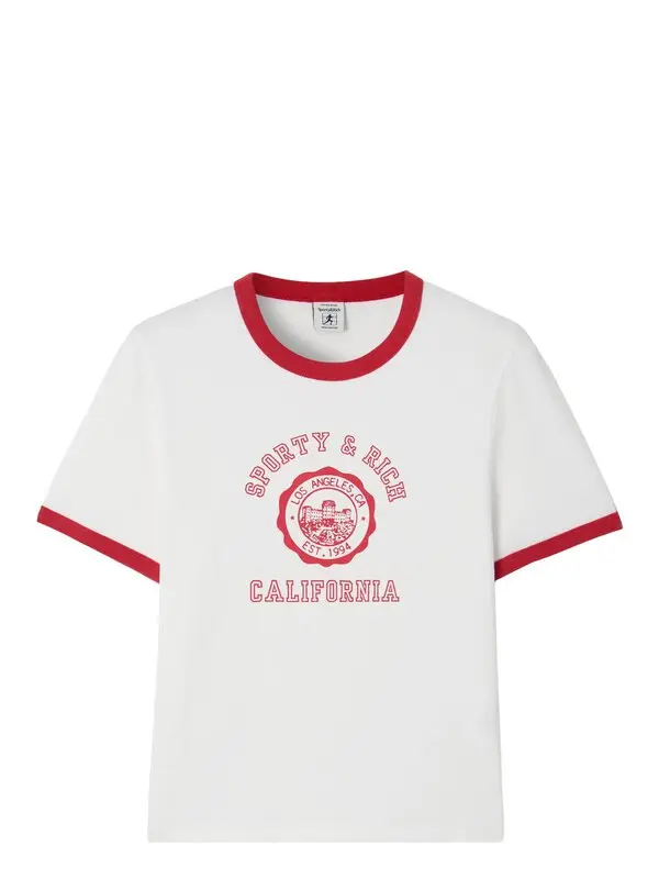 SPORTY & RICH California Two-tone Printed Cotton-jersey T-shirt - Red