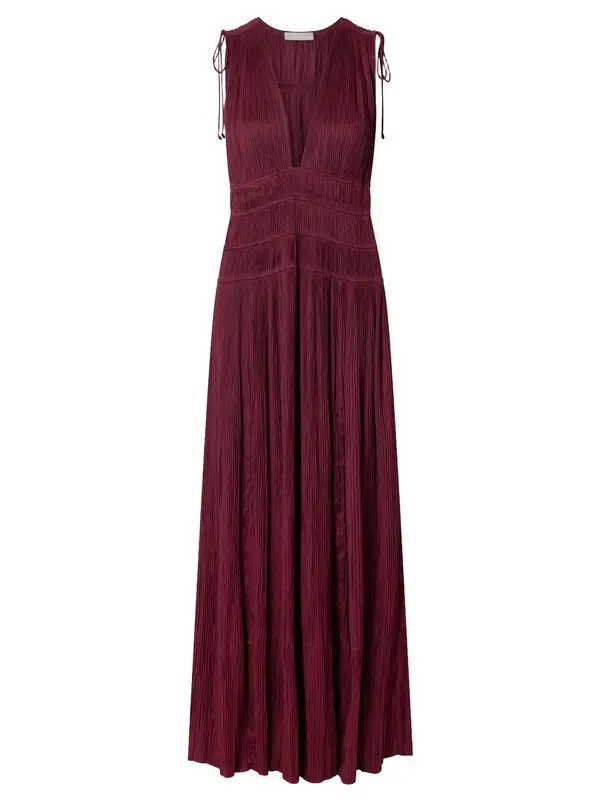 Ulla Johnson Tasneem Plissé-satin Gown - Burgundy