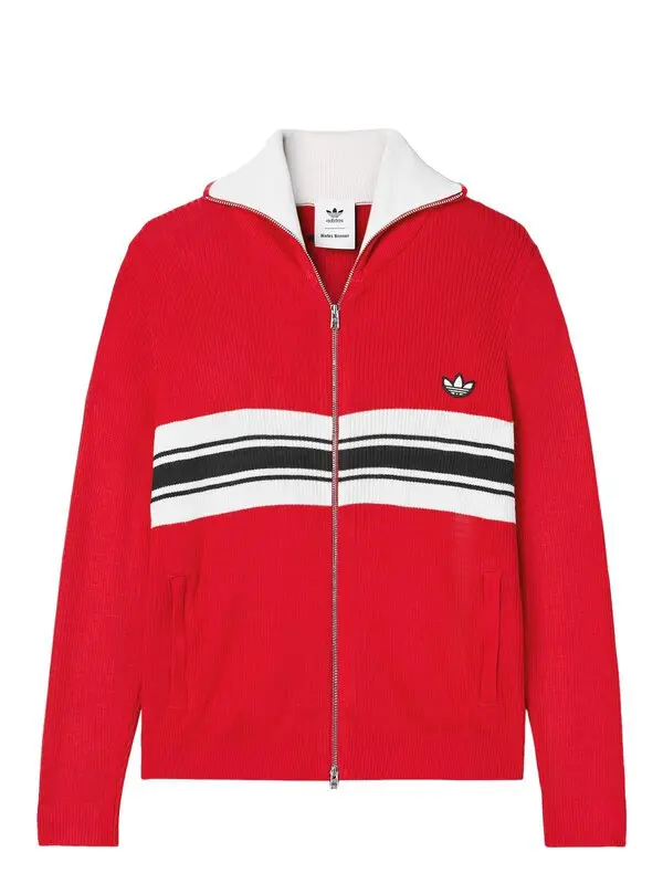 Adidas Originals By Alexander Wang Wales Bonner Striped Ribbed-knit Track Jacket - Red