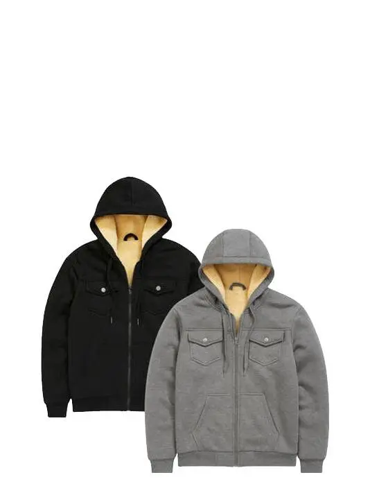 BENBEN Two Heavyweight Fur-lined Full Zip Hooded Jackets - Black/charcoal
