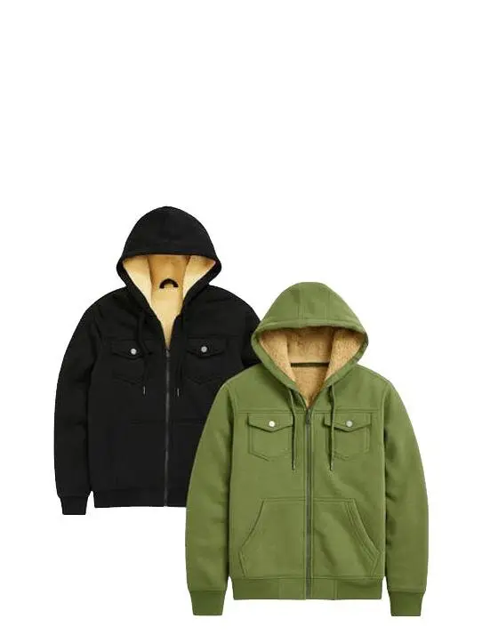 BENBEN Two Heavyweight Fur-lined Full Zip Hooded Jackets - Black/green