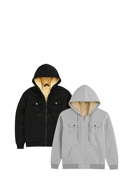 BENBEN Two Heavyweight Fur-lined Full Zip Hooded Jackets - Black/grey
