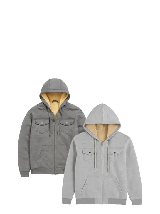 BENBEN Two Heavyweight Fur-lined Full Zip Hooded Jackets - Charcoal/grey