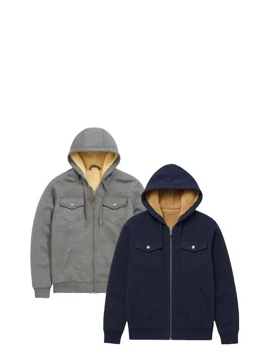BENBEN Two Heavyweight Fur-lined Full Zip Hooded Jackets - Charcoal/navy