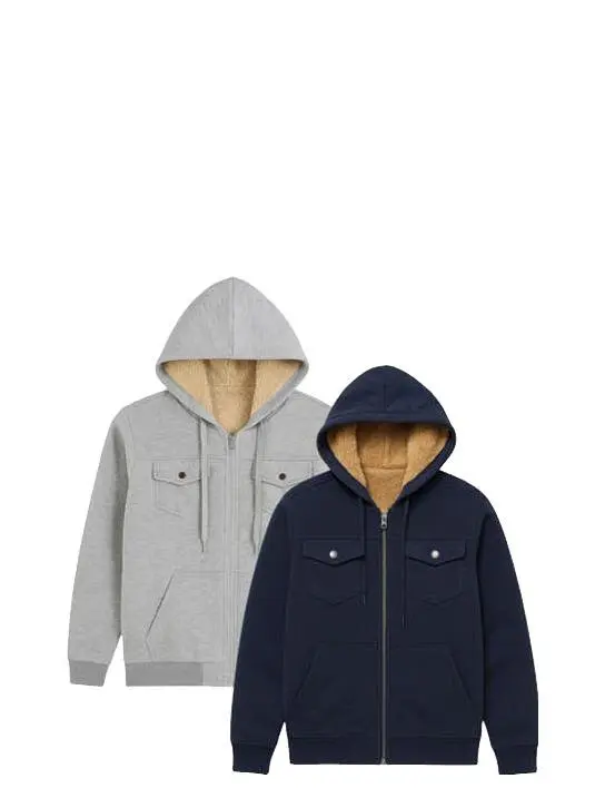 BENBEN Two Heavyweight Fur-lined Full Zip Hooded Jackets - Grey/navy