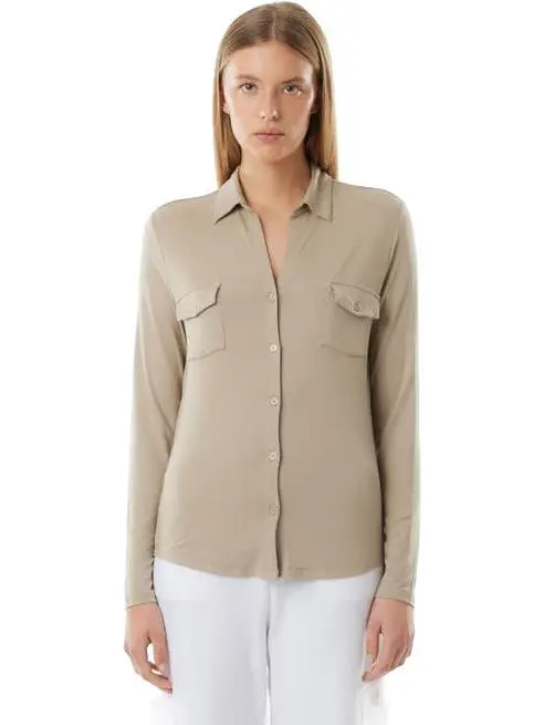 Majestic Filatures Soft Touch Long Sleeve Pocket Shirt - Desert