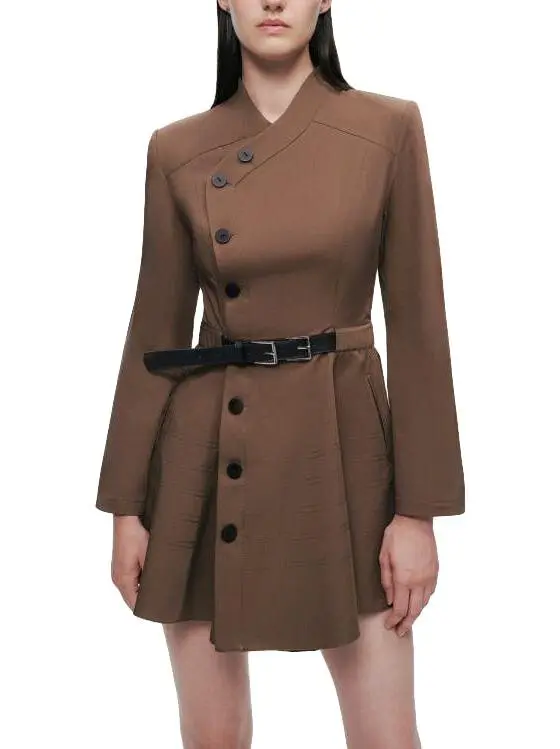 NOCTURNE Asymmetric Belted Mini Shirt Dress - Brown