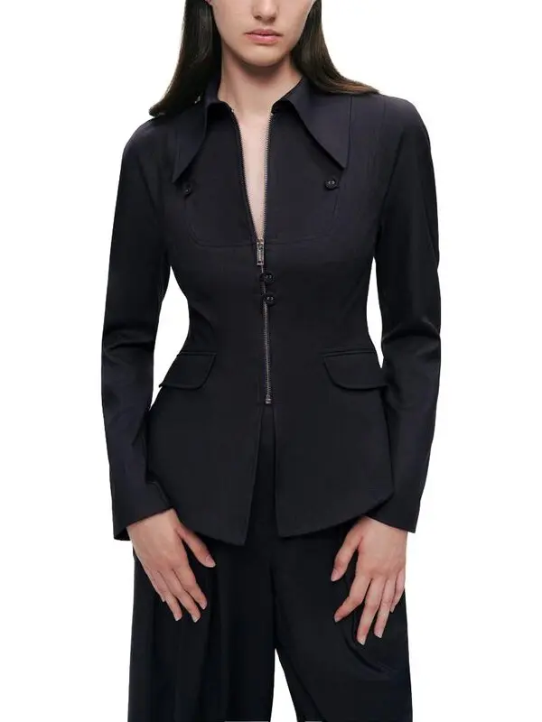 NOCTURNE Zip-front Tailored Jacket - Navy Blue