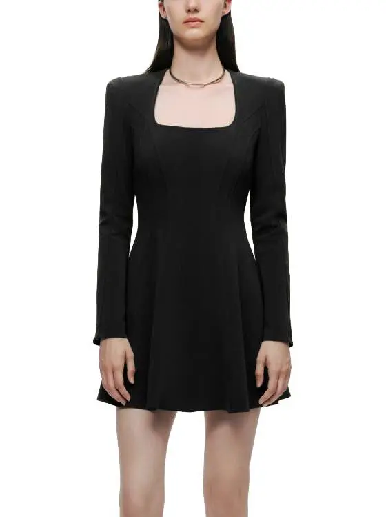 NOCTURNE Square-neck Zip-front Mini Dress - Black