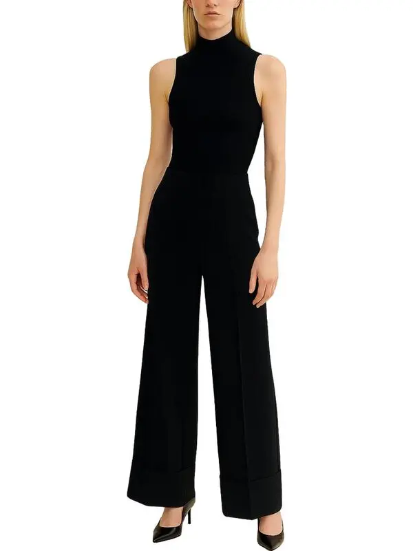 NOCTURNE Cuffed Wide-leg Trousers - Black
