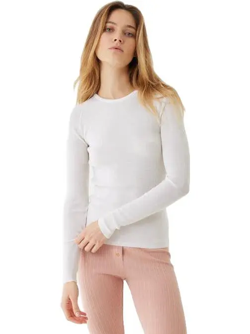 Majestic Filatures Merino Silk Rib Crewneck - Milk