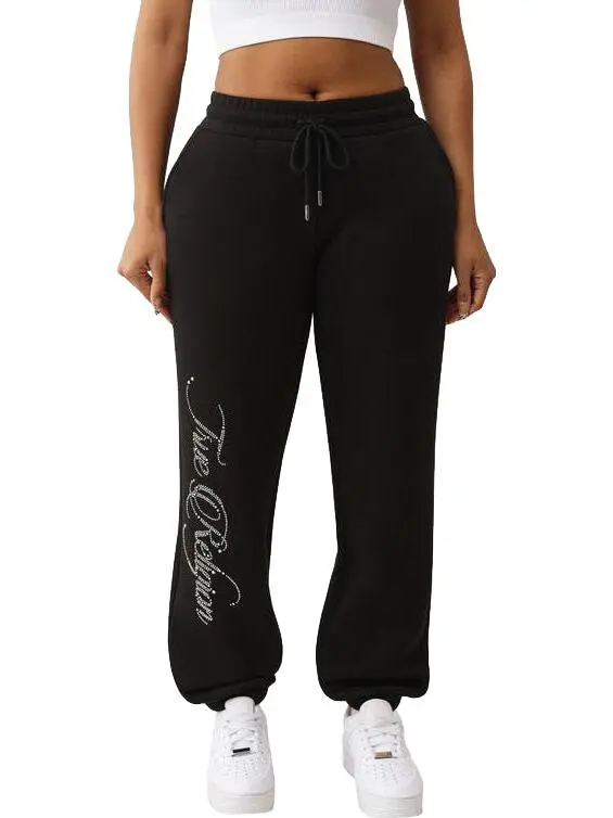 True Religion Crystal Logo Boyfriend Joggers - Jet Black