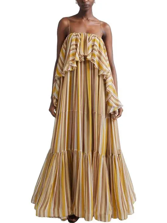 Zimmermann Rebellion Bohemian Stripe Slipdress - Mustard Stripe