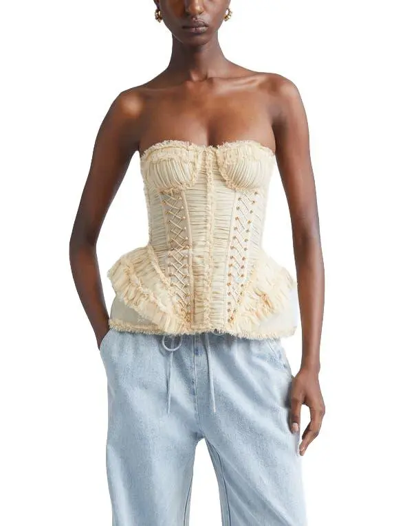 Zimmermann Rebellion Frayed Silk Corset Top - Cream