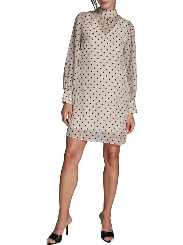Bcbgmaxazria Flocked Polka Dot Shift Dress - Ivory/black