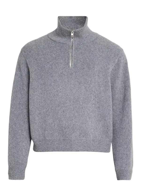 FRAME Wool And Cotton Quarter-zip Sweater - Grey Melange