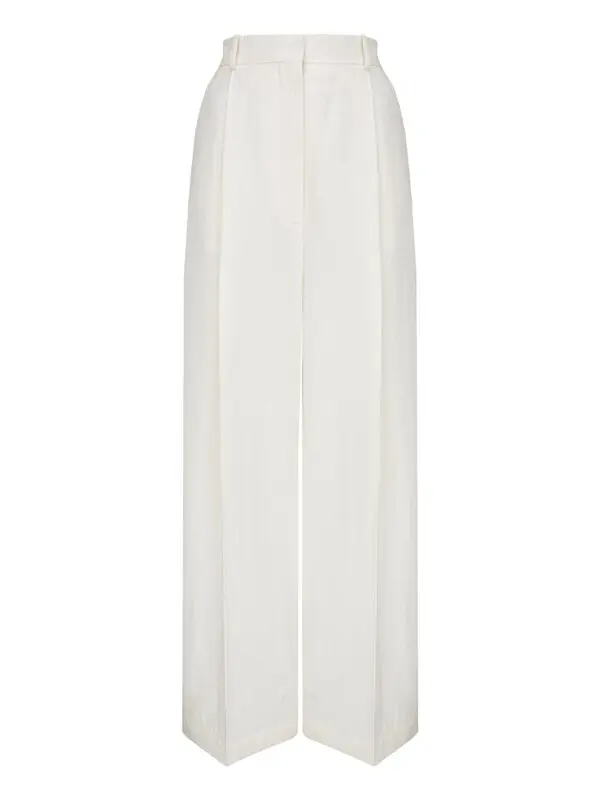 DI STAVNITSER Mid-rise Cotton-linen Straight-leg Pants - White