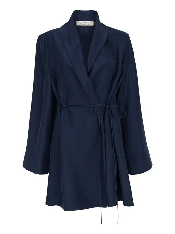 DI STAVNITSER Adele Wrap Silk Jacket - Navy