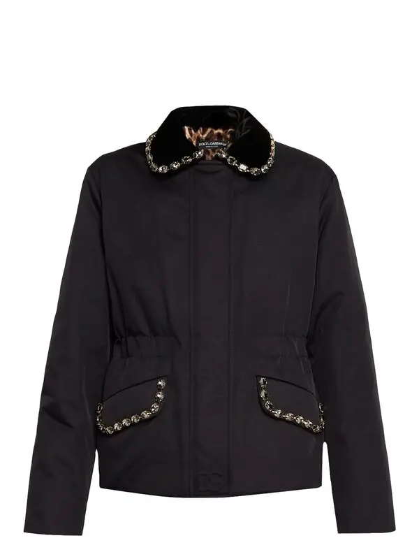 Dolce & Gabbana Nylon Barn Jacket With Crystal Embellished Velvet Collar - Black