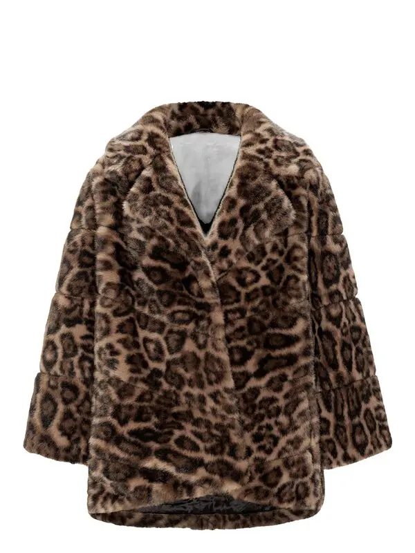 LYLA GRANT Leopard Print Faux Mink Coat - Brown