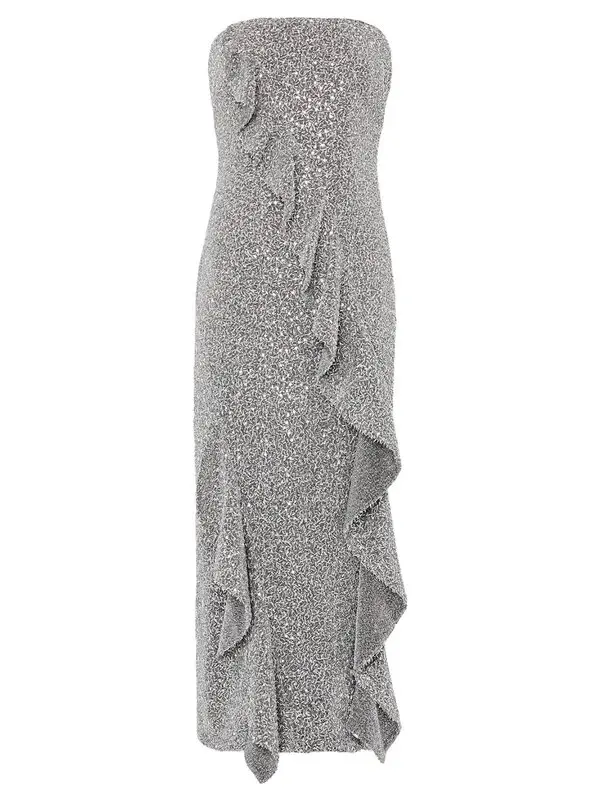 MILLY Katy Sequin Midi Dress - Silver