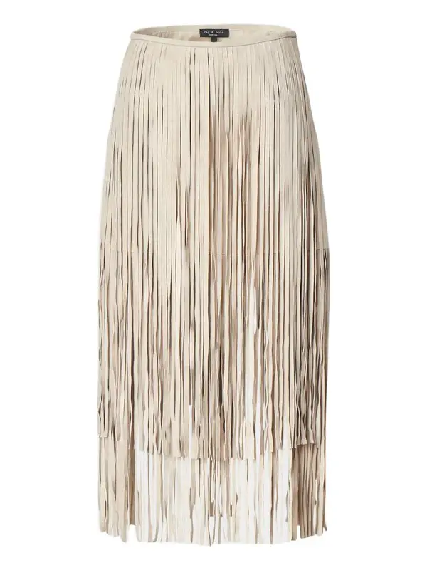 Rag & Bone Jasmine Suede Fringe Skirt - Stone