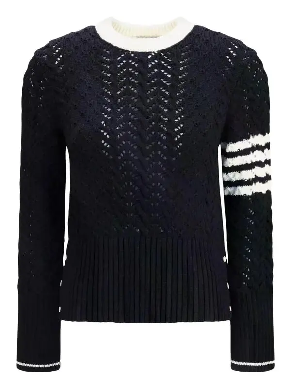 Thom Browne Cable-knit Pointelle-stitch Jumper - Blue