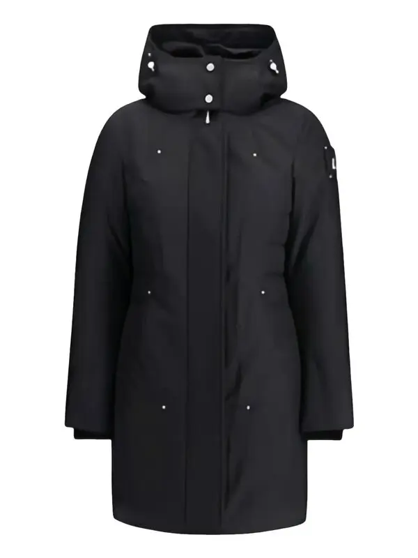 Moose Knuckles Hooded Coat With Logo Patch - Black
