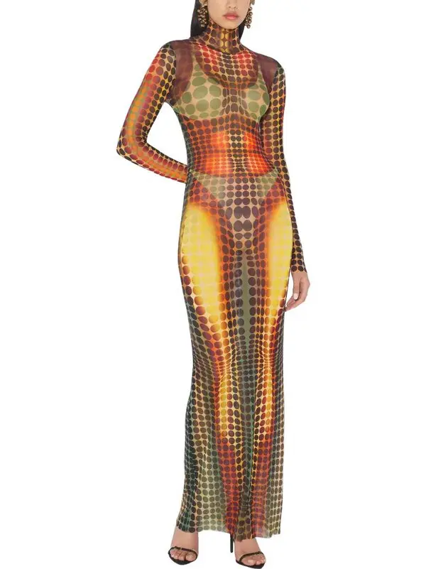 Jean Paul Gaultier High-neck Dots Print Maxi Dress - Brown