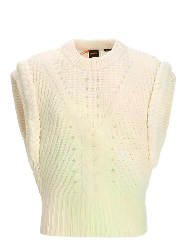 BOSS Fastina Cable-knit Sleeveless Sweater - Neutrals