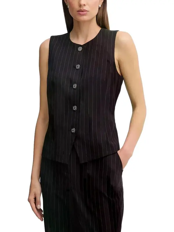 Dkny Pinstripe Sleeveless Buttoned Top - Black