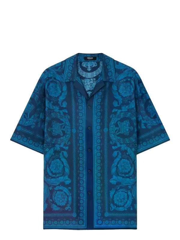 Versace Barocco-print Short-sleeve Shirt - Blue