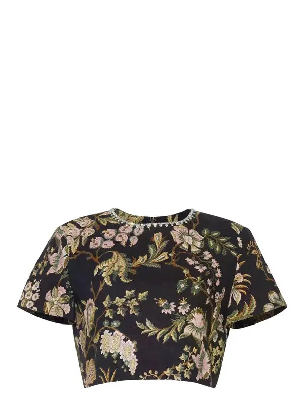 Cara Cara Hudson Embellished Floral-print Crop Top - Black