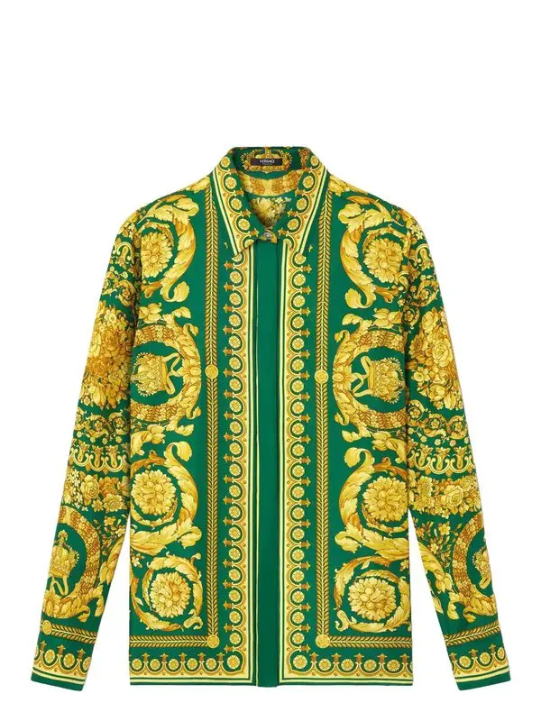Versace Barocco-print Silk Shirt - Green