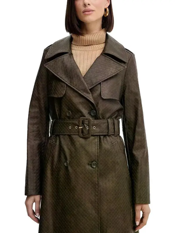 Guess Belted Double-breasted Coat - Brown