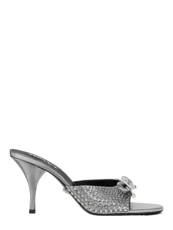 Versace 85mm Leather Mules - Silver